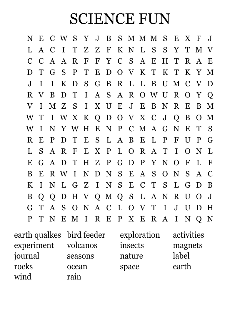SCIENCE FUN Word Search - WordMint