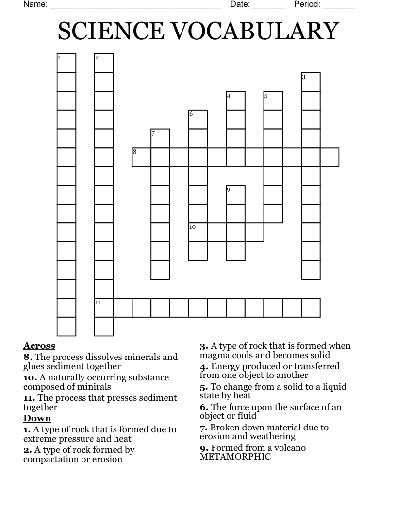 SCIENCE VOCABULARY Crossword - WordMint