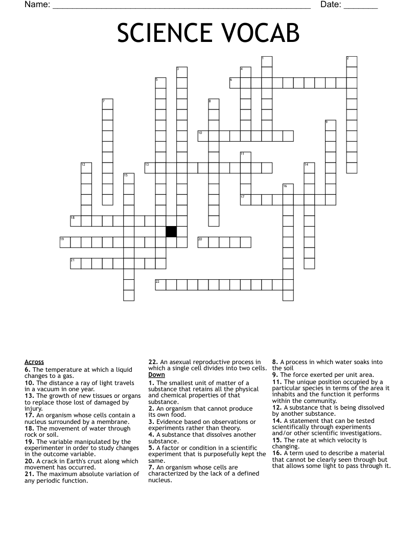 SCIENCE VOCAB Crossword - WordMint