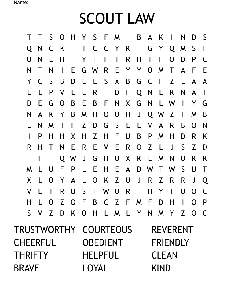 SCOUT LAW Word Search - WordMint
