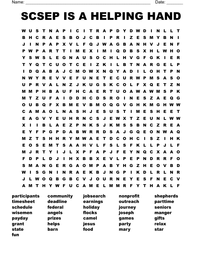 SCSEP IS A HELPING HAND Word Search - WordMint