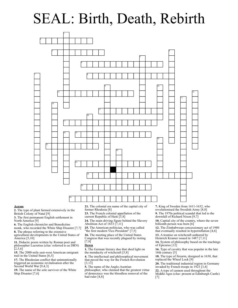 SEAL: Birth, Death, Rebirth Crossword - WordMint