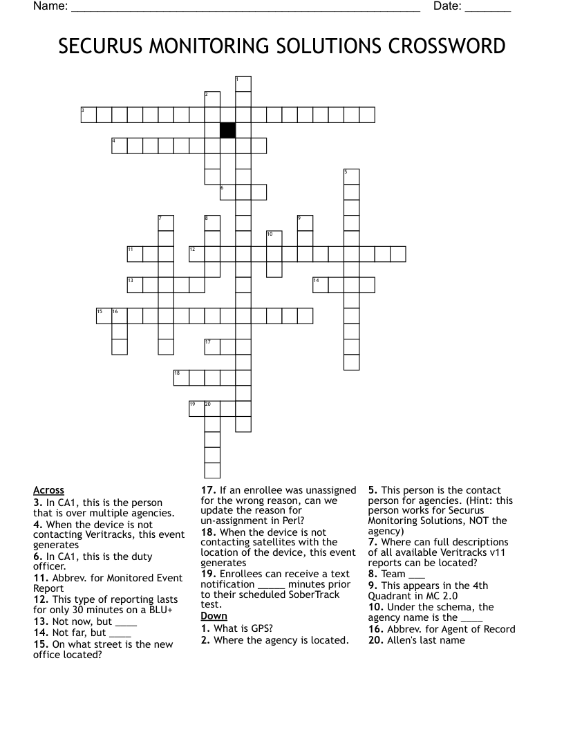 SECURUS MONITORING SOLUTIONS CROSSWORD WordMint