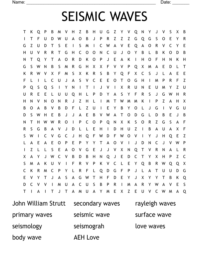SEISMIC WAVES Word Search - WordMint