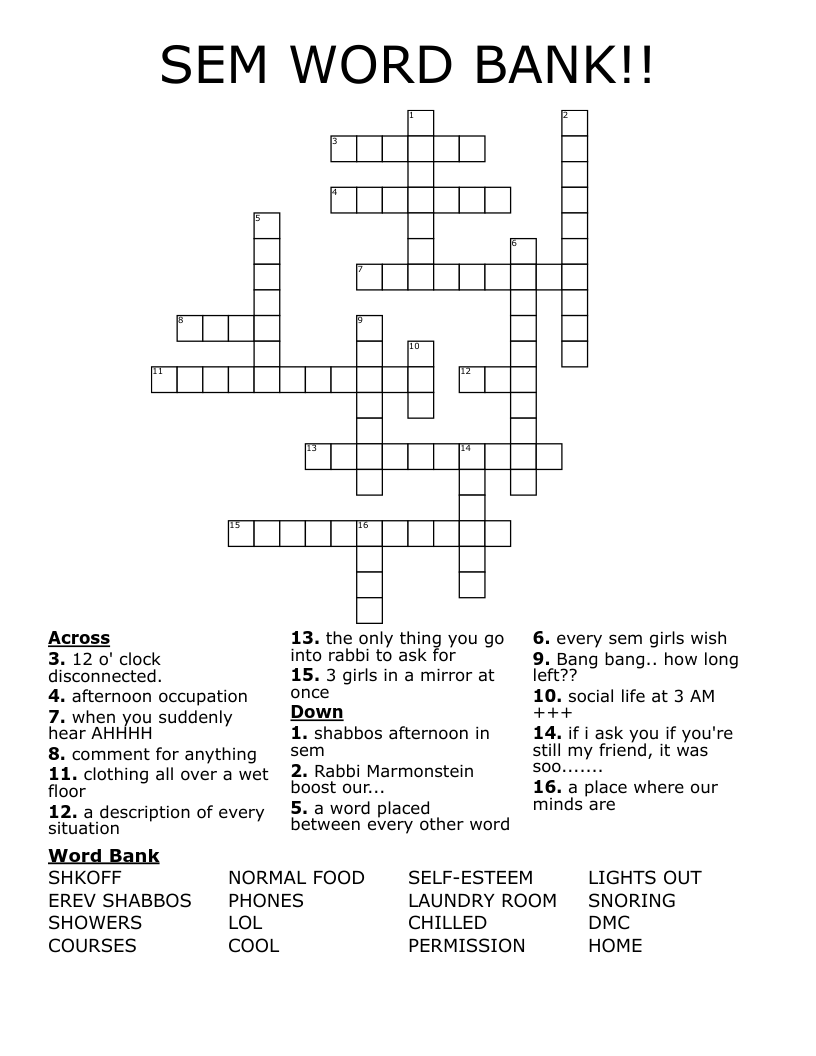 SEM WORD BANK!! Crossword - WordMint