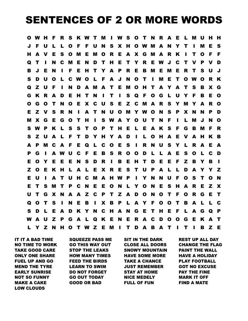 SENTENCES OF 2 OR MORE WORDS Word Search - WordMint