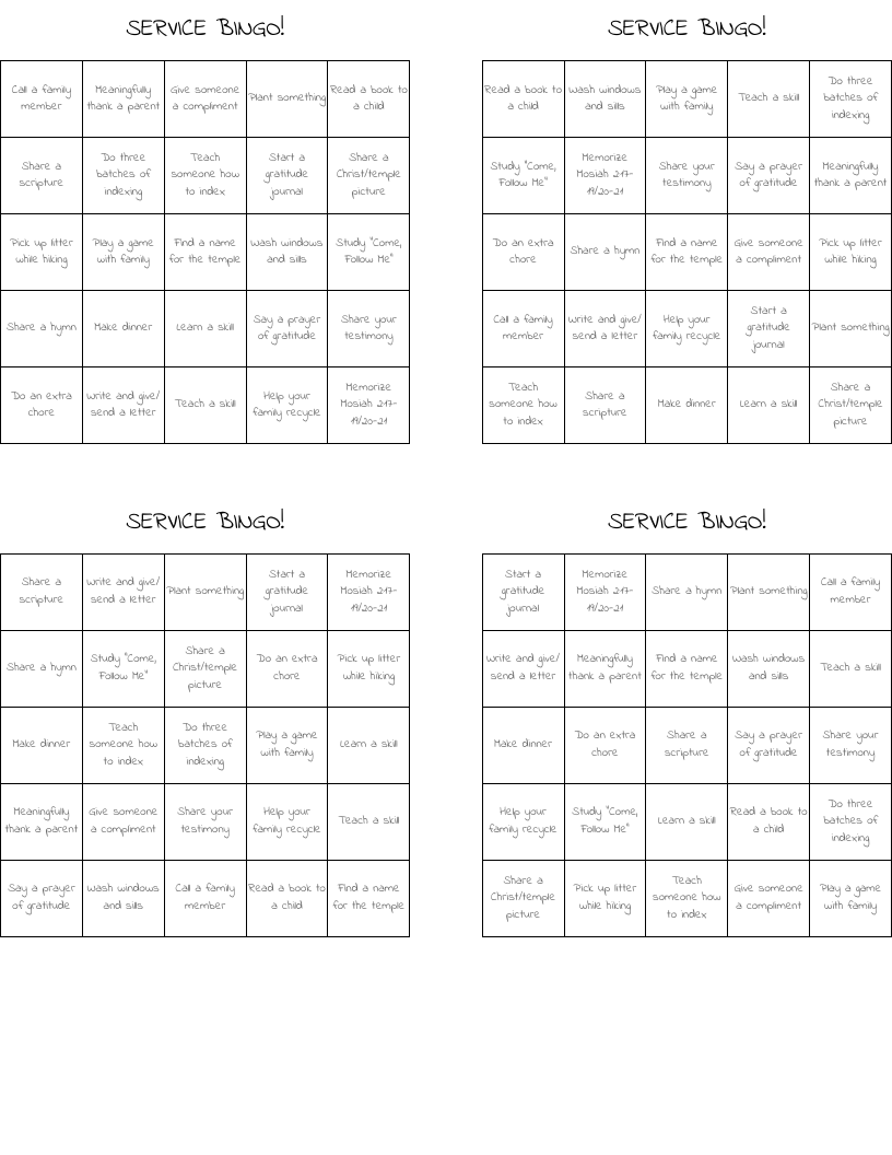 SERVICE BINGO! - WordMint