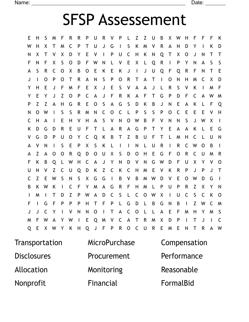 SFSP Assessement Word Search - WordMint