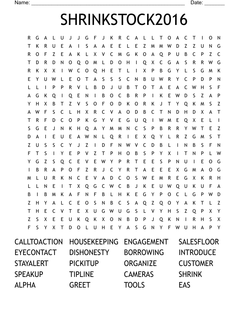 SHRINKSTOCK2016 Word Search WordMint
