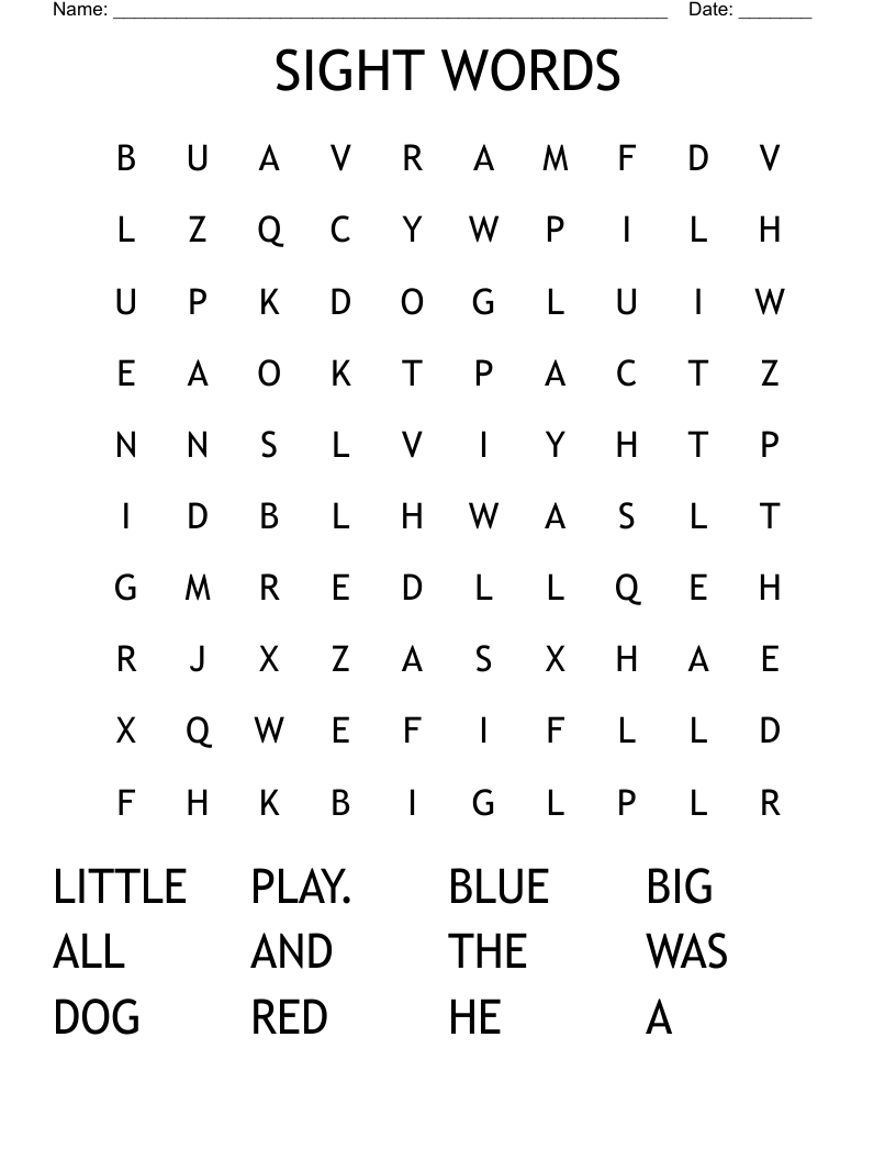SIGHT WORDS Word Search - WordMint