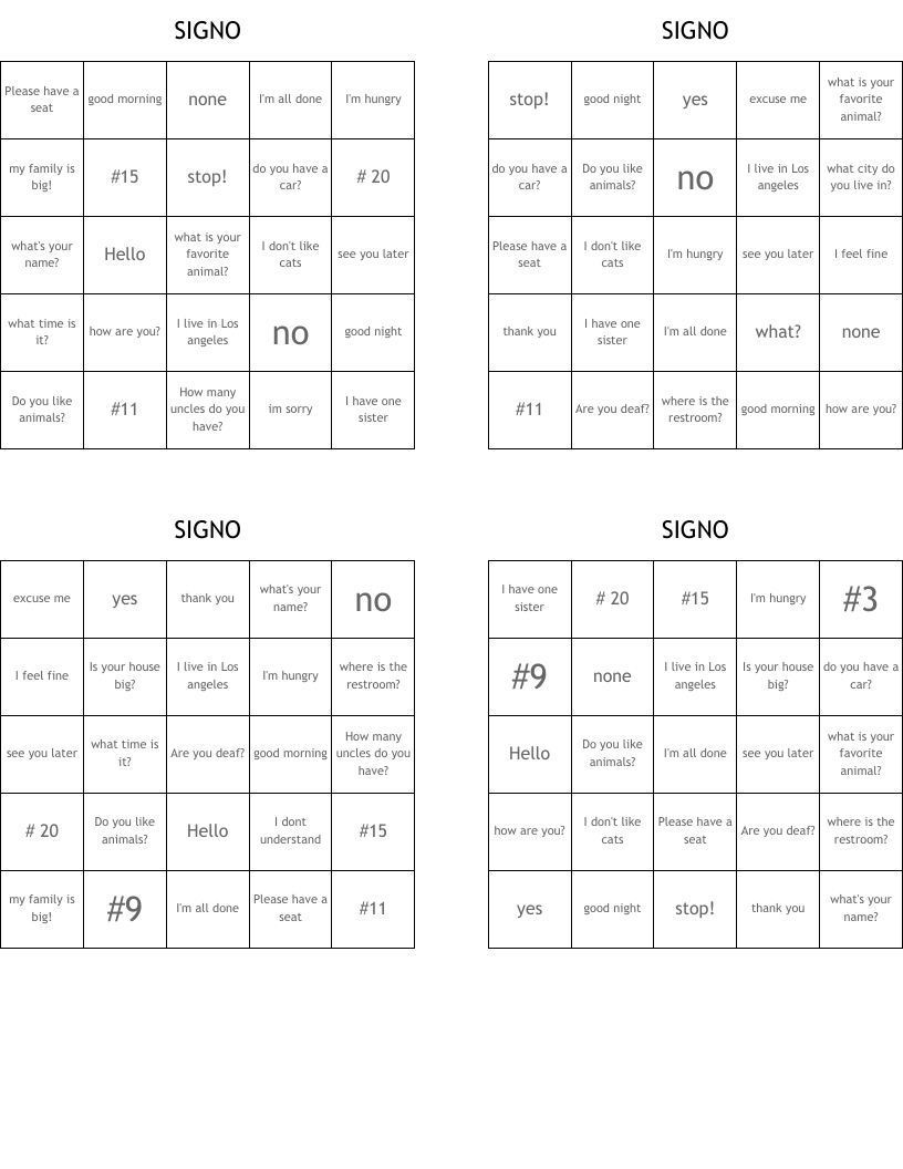 SIGNO Bingo Cards - WordMint