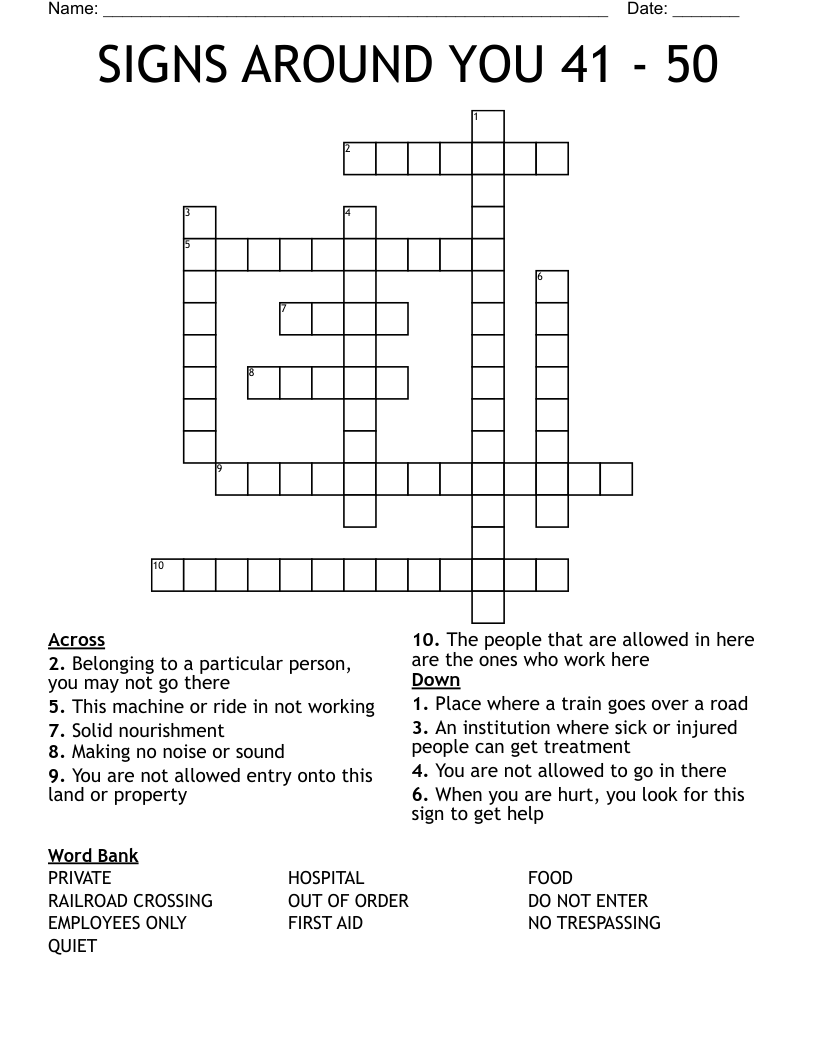 SIGNS AROUND YOU 41 - 50 Crossword - WordMint