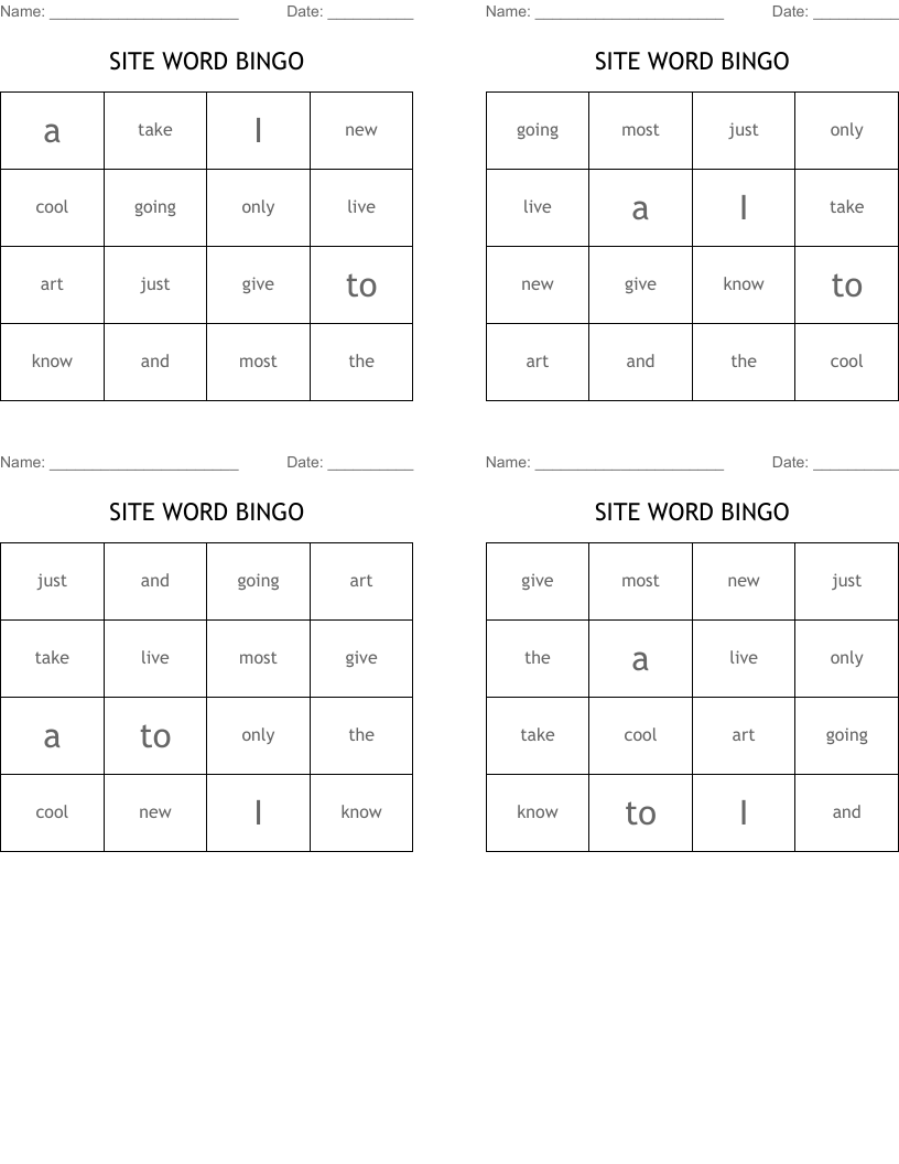 SITE WORD BINGO - WordMint