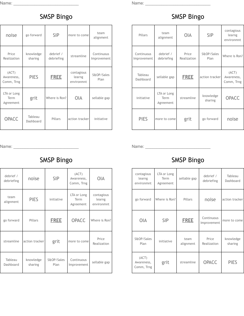 SMSP Bingo - WordMint