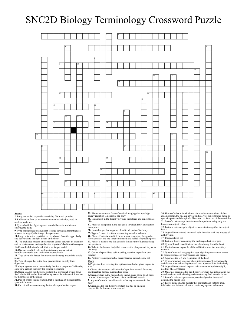 SNC2D Biology Terminology Crossword Puzzle - WordMint