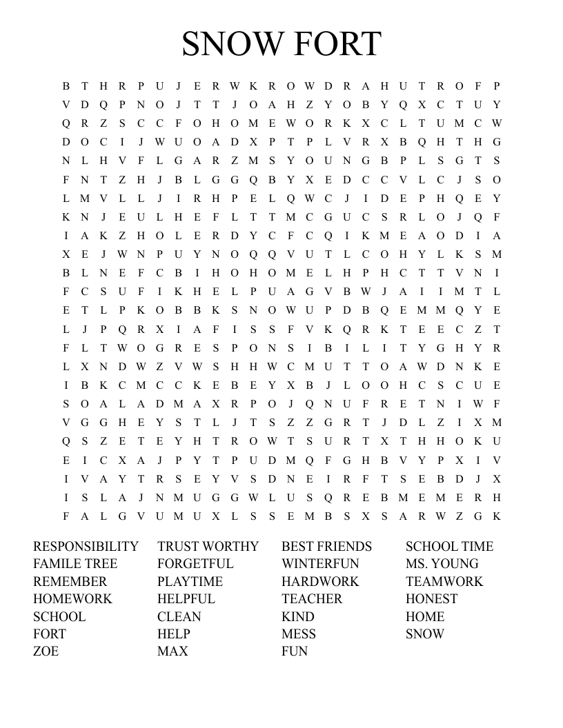 SNOW FORT Word Search - WordMint