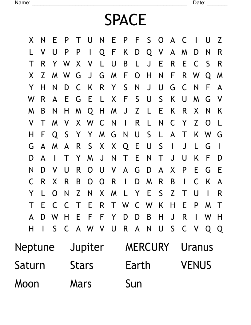 SPACE Word Search - WordMint