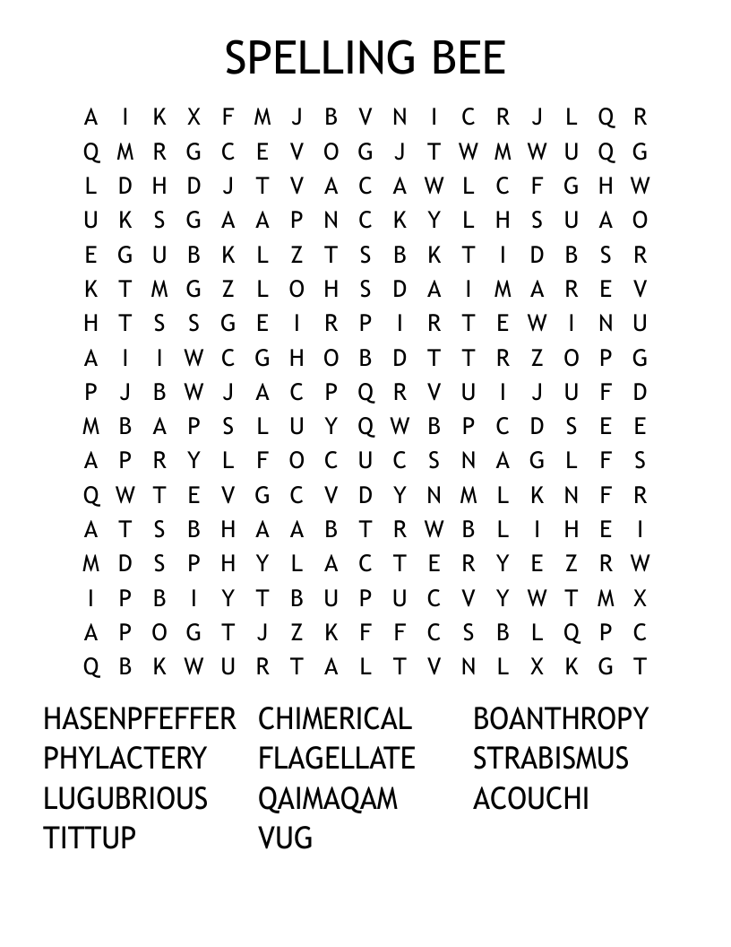 SPELLING BEE Word Search - WordMint