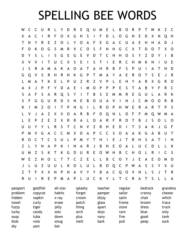 SPELLING BEE WORDS Word Search WordMint