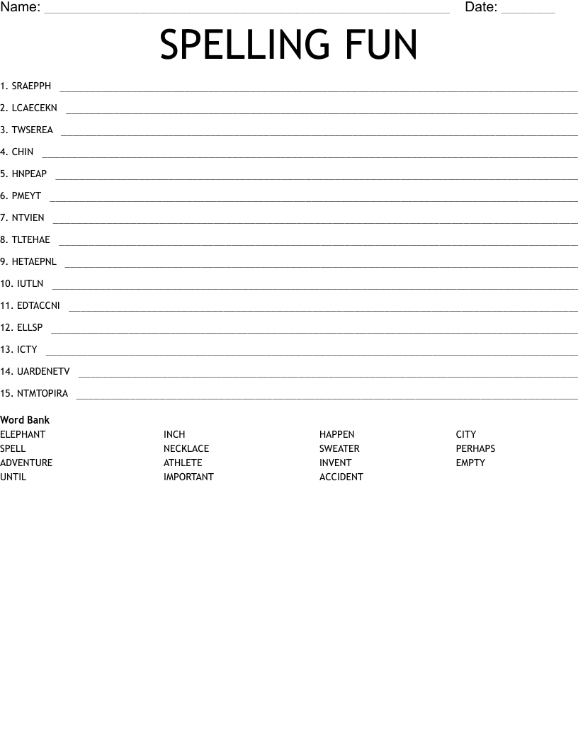 SPELLING FUN Word Scramble - WordMint