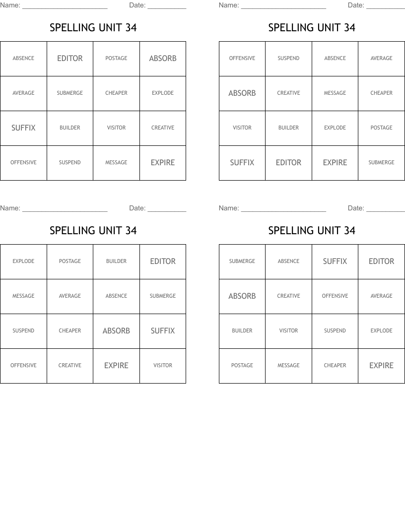 SPELLING UNIT 34 Bingo Cards WordMint spelling-unit-34-bingo-cards-wordmint