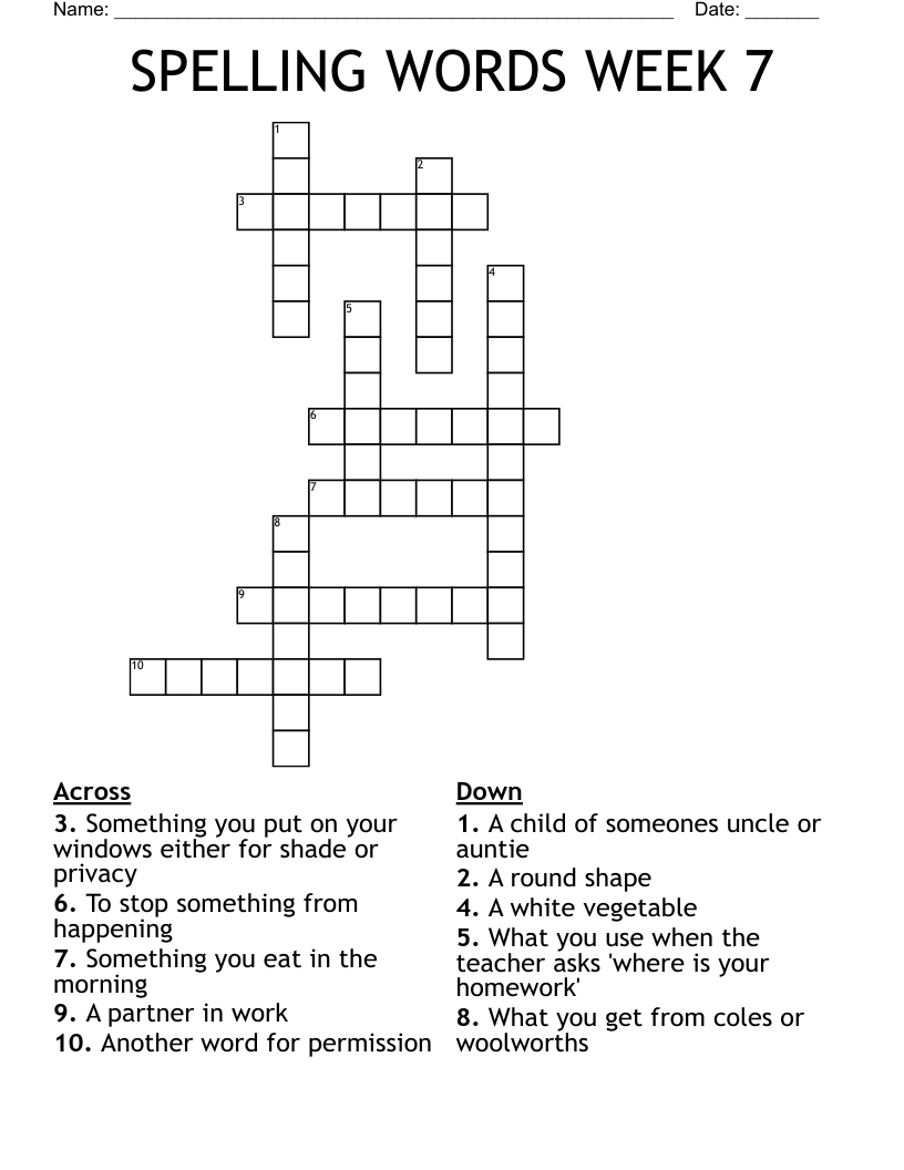 SPELLING WORDS WEEK 7 Crossword - WordMint