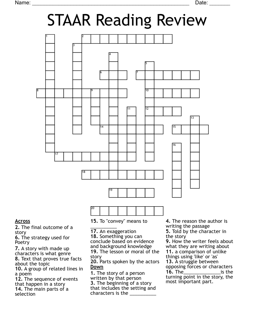 STAAR Reading Review Crossword WordMint