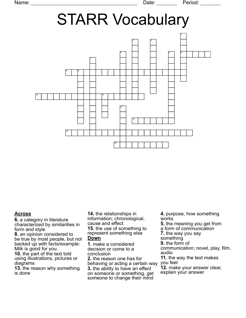 STARR Vocabulary Crossword - WordMint