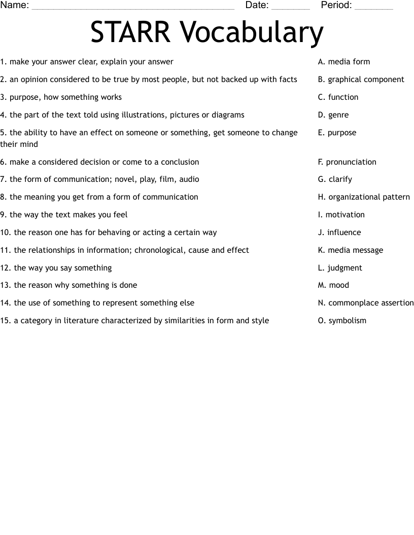 STARR Vocabulary Worksheet - WordMint