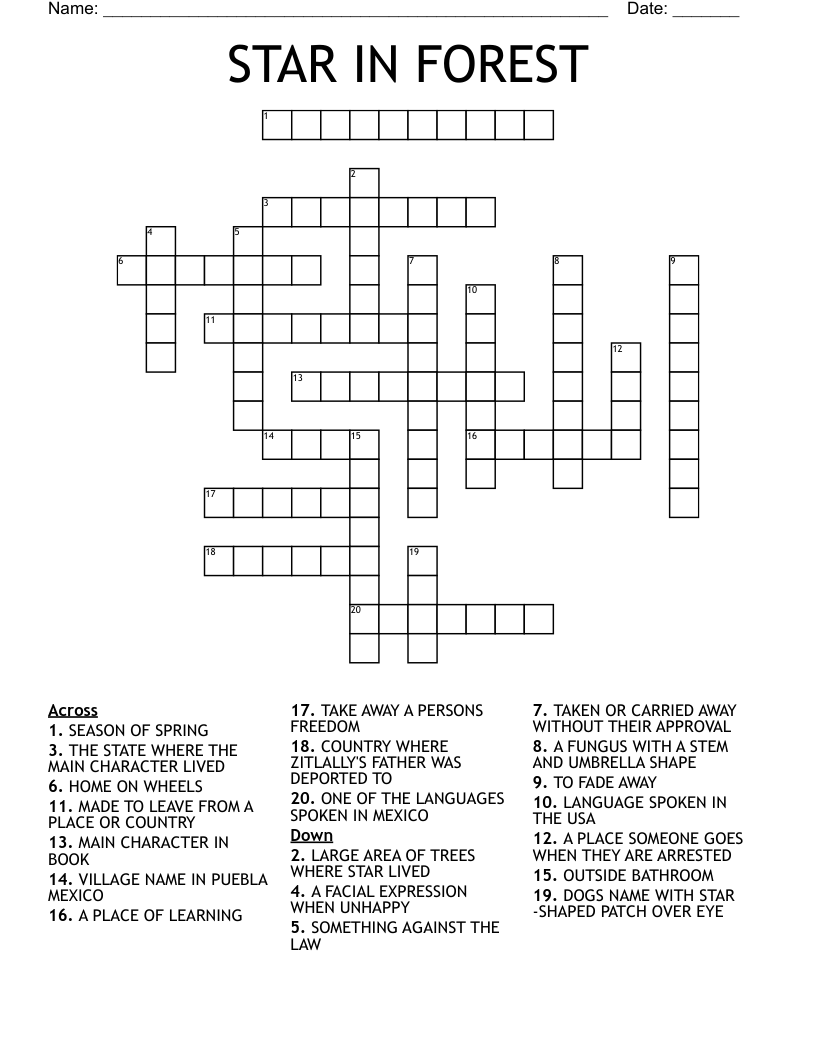 STAR IN FOREST Crossword - WordMint