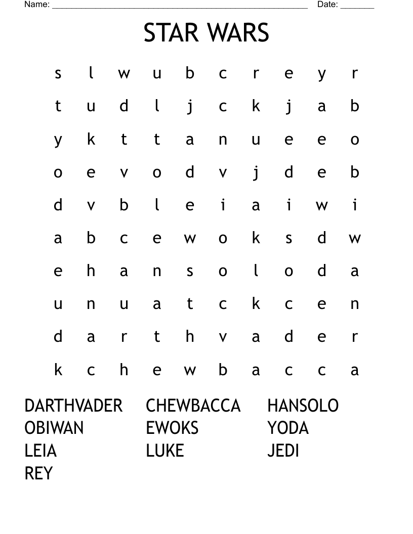 STAR WARS Word Search - WordMint