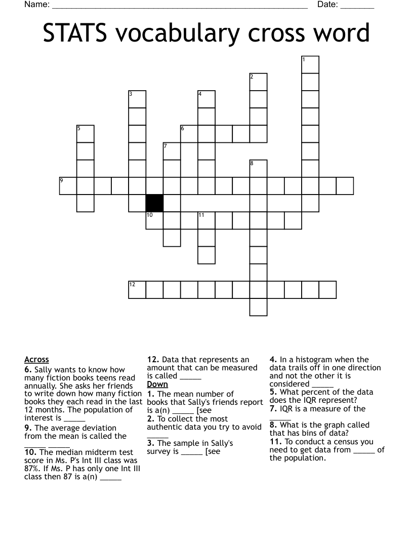 STATS vocabulary cross word - WordMint