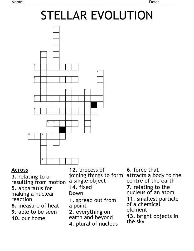 STELLAR EVOLUTION Crossword - WordMint