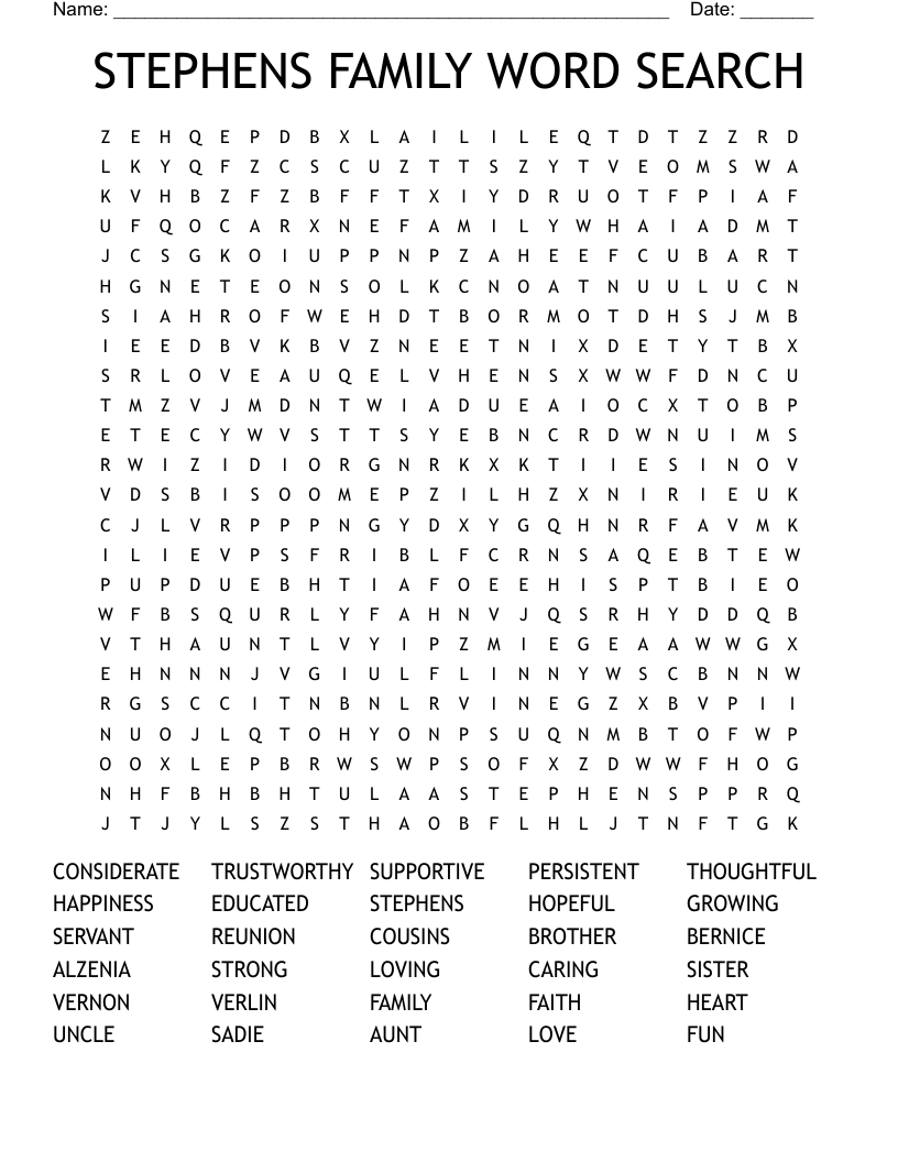 STEPHENS FAMILY WORD SEARCH - WordMint