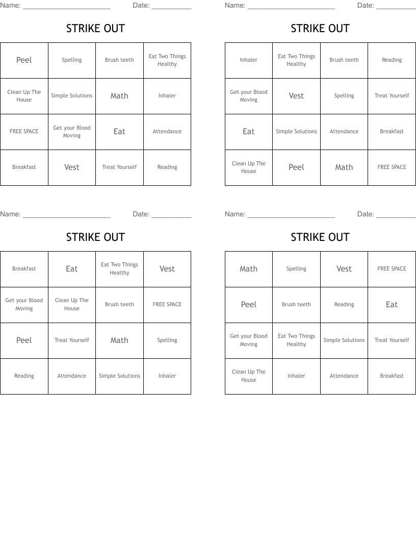 STRIKE OUT Bingo Cards - WordMint
