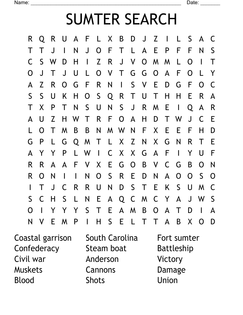 SUMTER SEARCH Word Search - WordMint