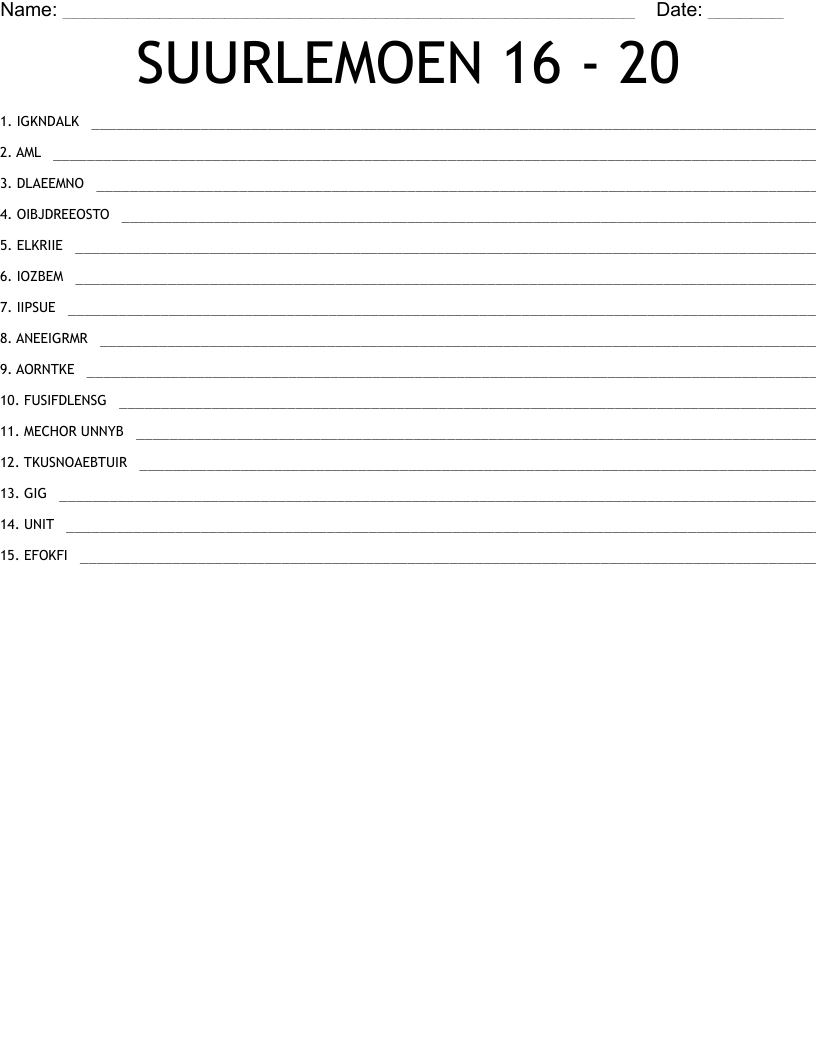 SUURLEMOEN 16 - 20 Word Scramble - WordMint
