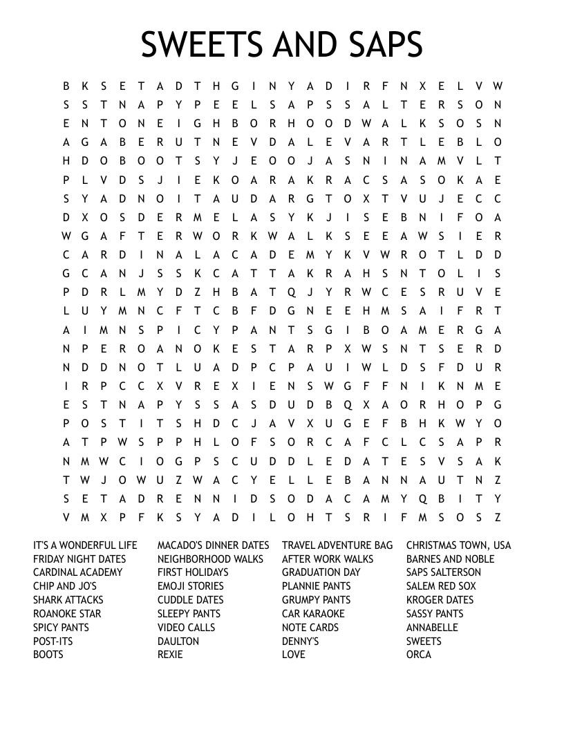 SWEETS AND SAPS Word Search - WordMint