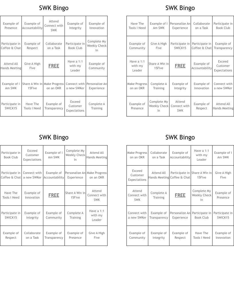 SWK Bingo - WordMint