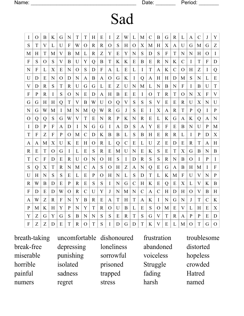 Sad Word Search - WordMint