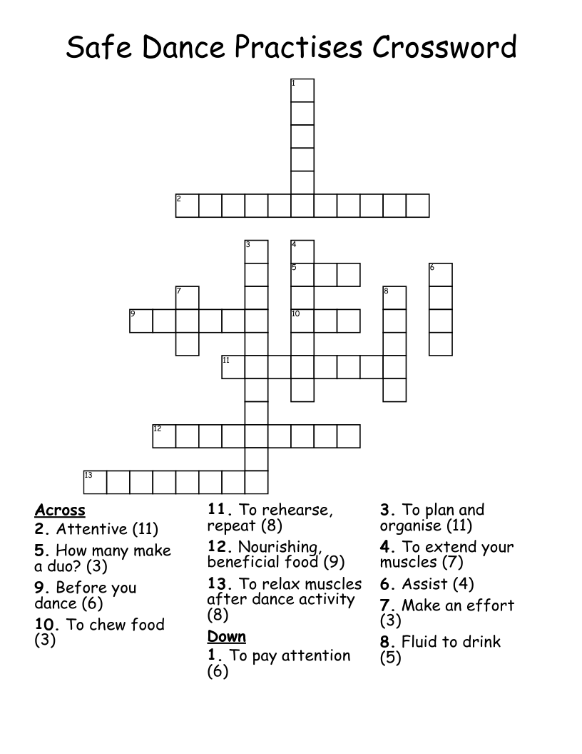 Safe Dance Practises Crossword - WordMint