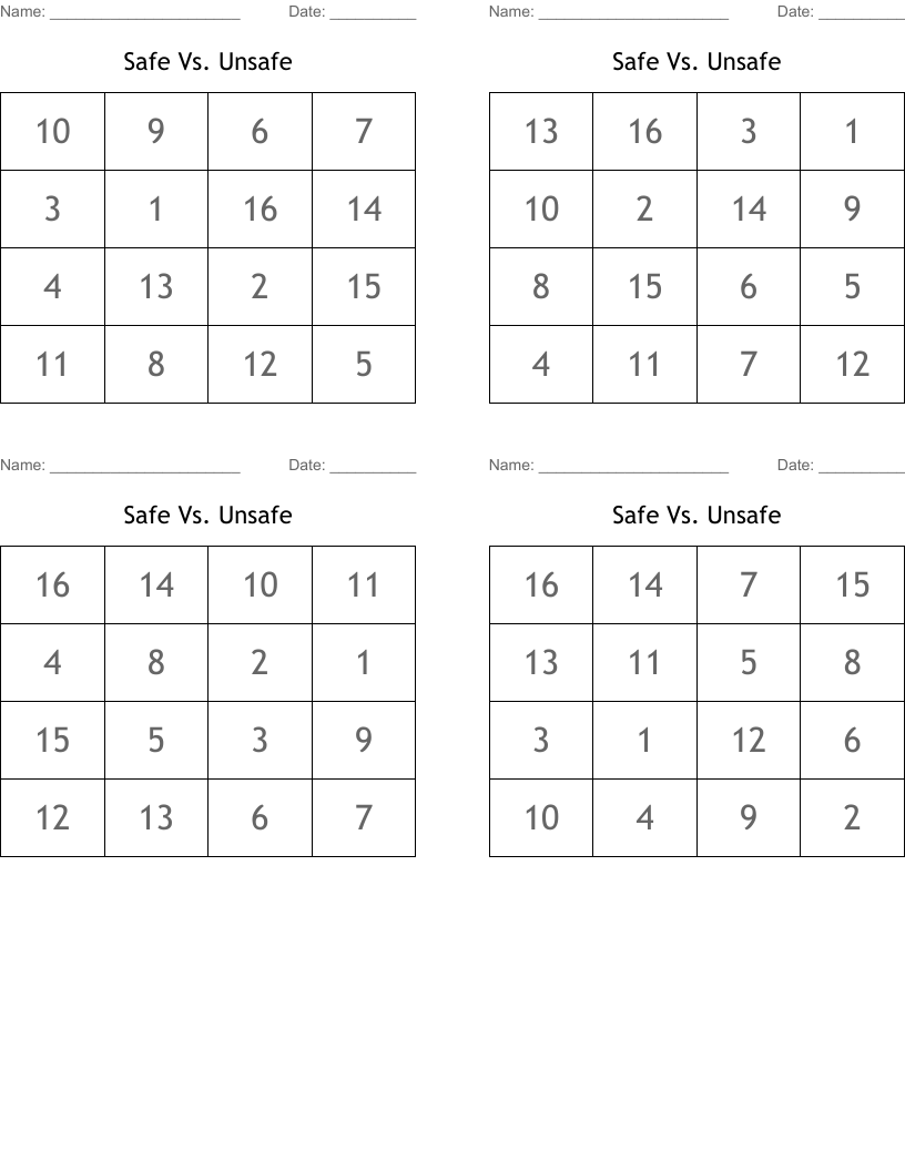 Safe Vs Unsafe Bingo Cards WordMint safe-vs-unsafe-bingo-cards-wordmint