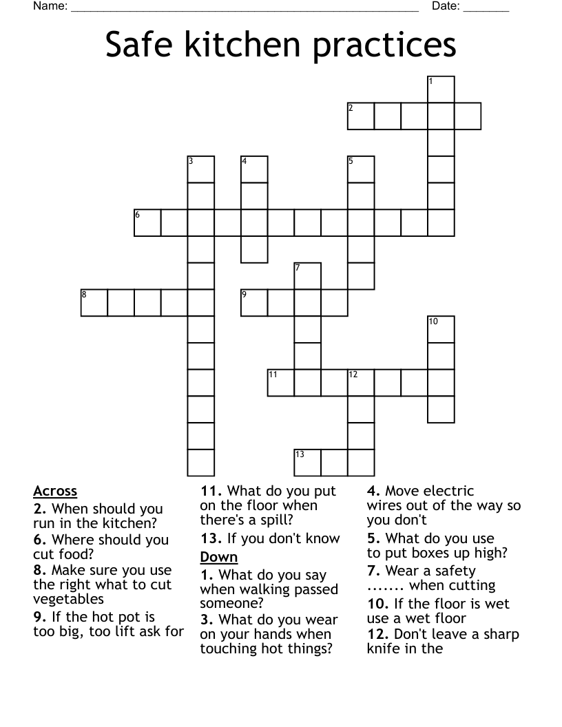Safe kitchen practices Crossword - WordMint