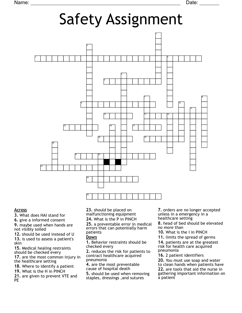 Safety Assignment Crossword - WordMint