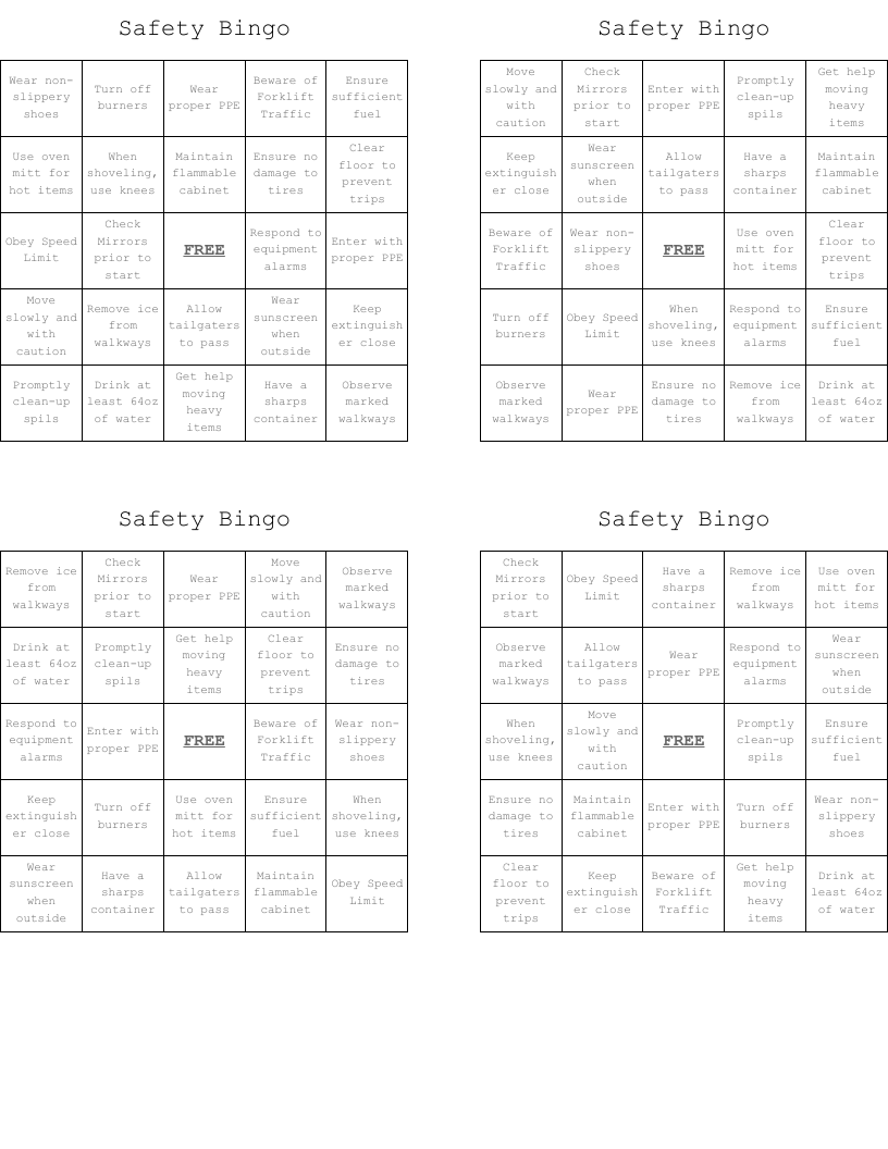 Safety Bingo - WordMint