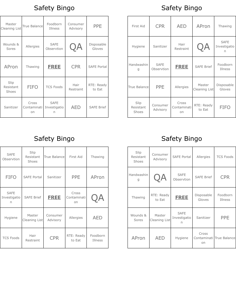 Safety Bingo - WordMint