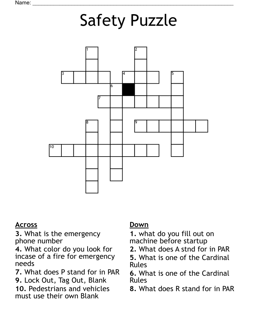 Safety Puzzle Crossword - WordMint