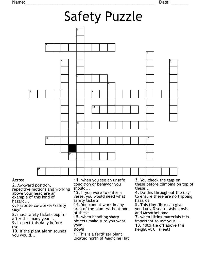 Safety Puzzle Crossword - WordMint