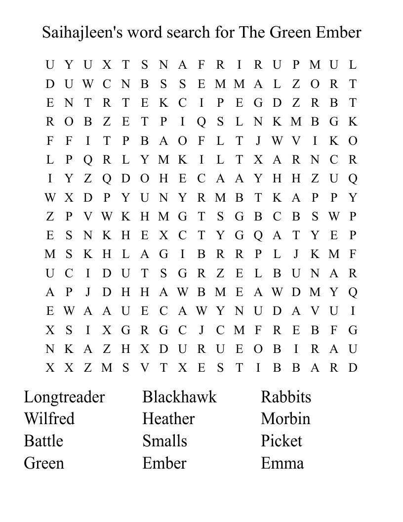 Saihajleen's word search for The Green Ember - WordMint
