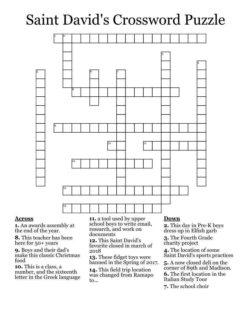 Saint David's Crossword Puzzle - WordMint
